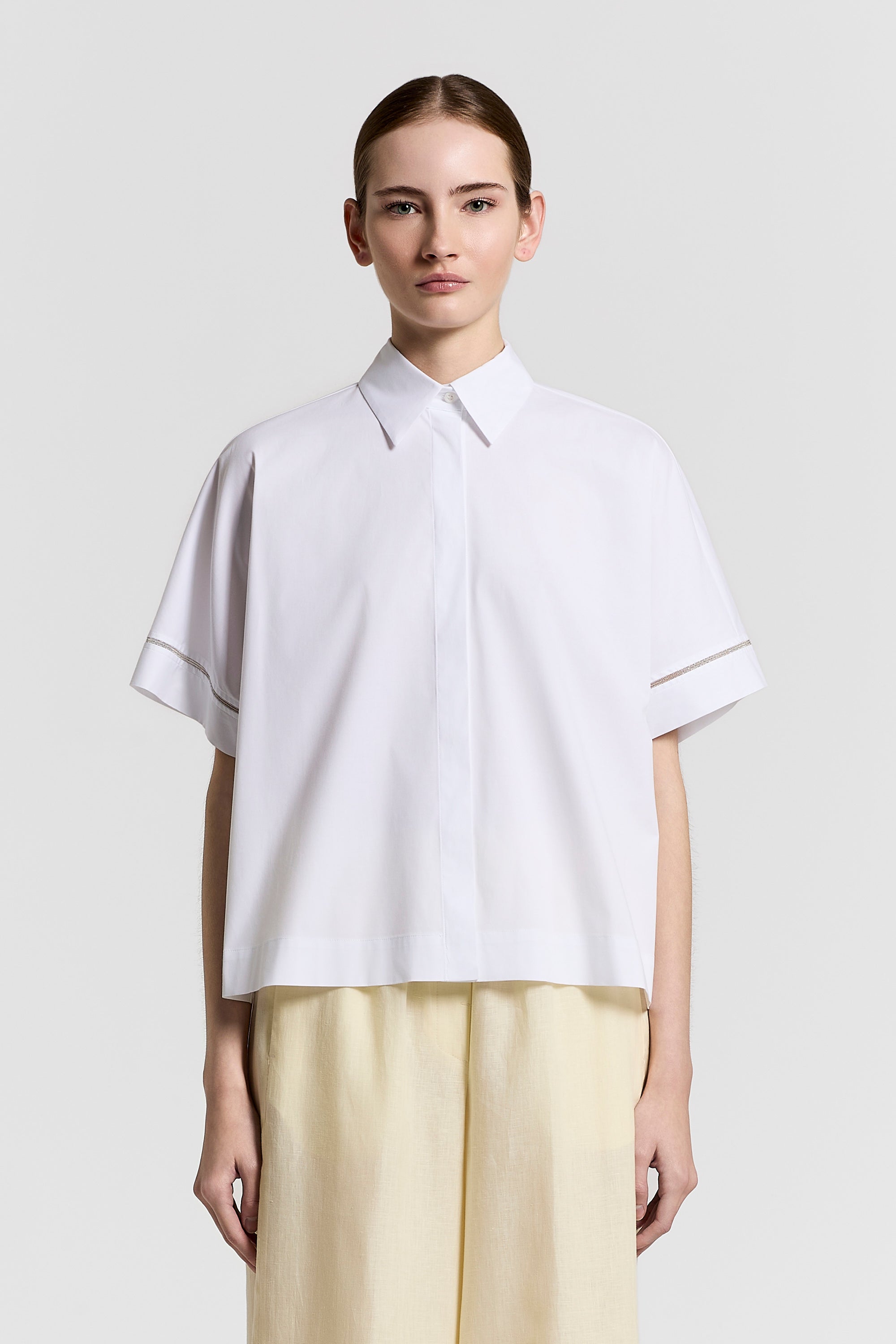 Camicia maniche corte in popeline di cotone | Peserico